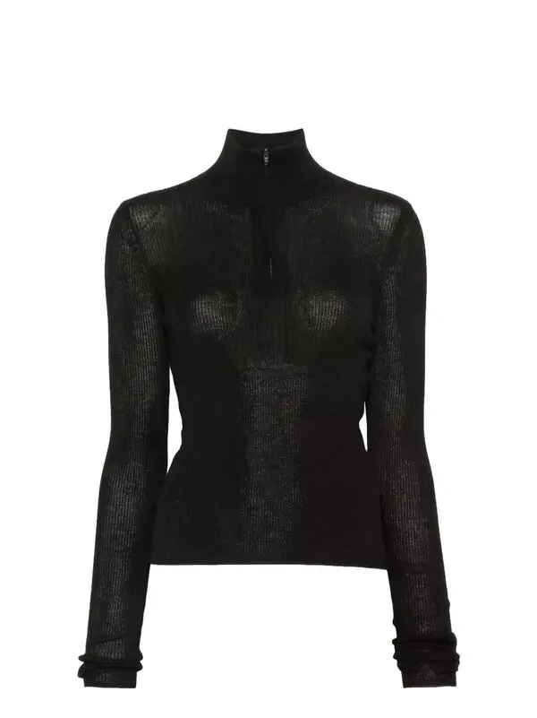 THE FRANKIE SHOP Sade Half-zip Ribbed-knit Top - Black
