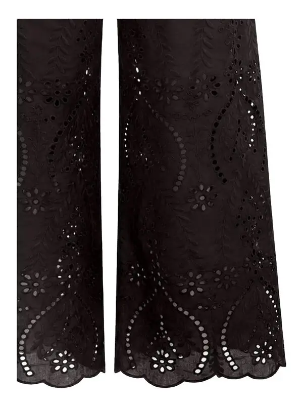 Natalie Martin Lauren Athena Embroidered Wide Leg Trousers - Black