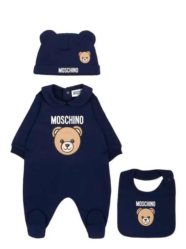 Moschino Teddy Bear Onesie Set With Hat And Bib - Black