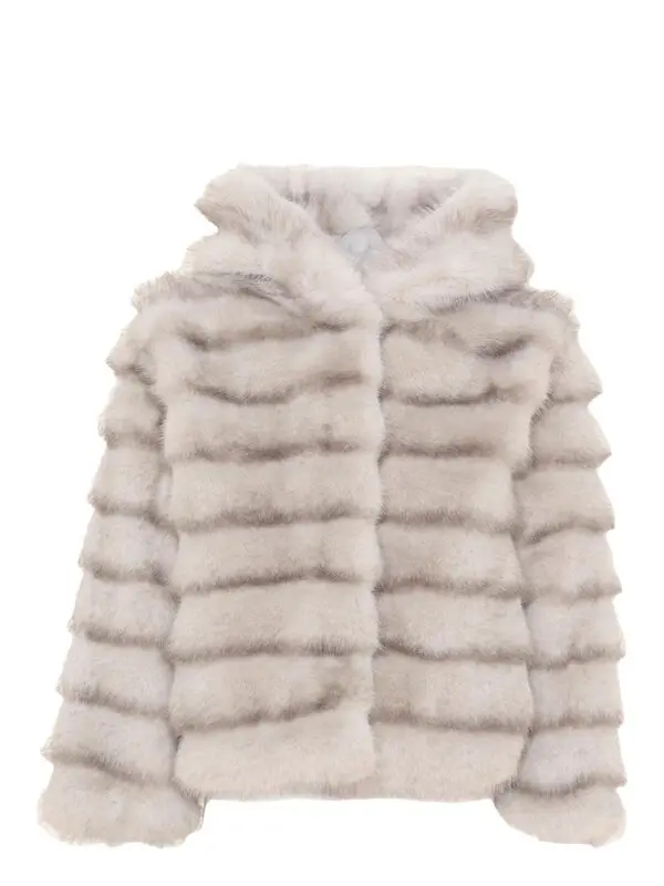 Monnalisa Plush Fur Hooded Jacket - Grey
