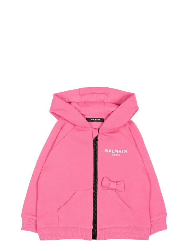 Balmain Bow Detail Zip-up Hoodie - Pink