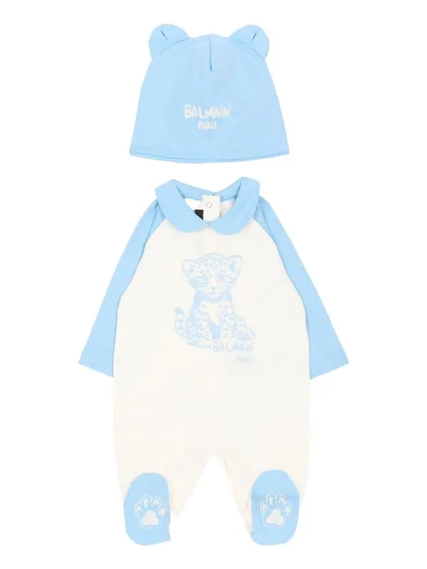 Balmain Bodysuit And Beanie Set With Patterned Accents - White