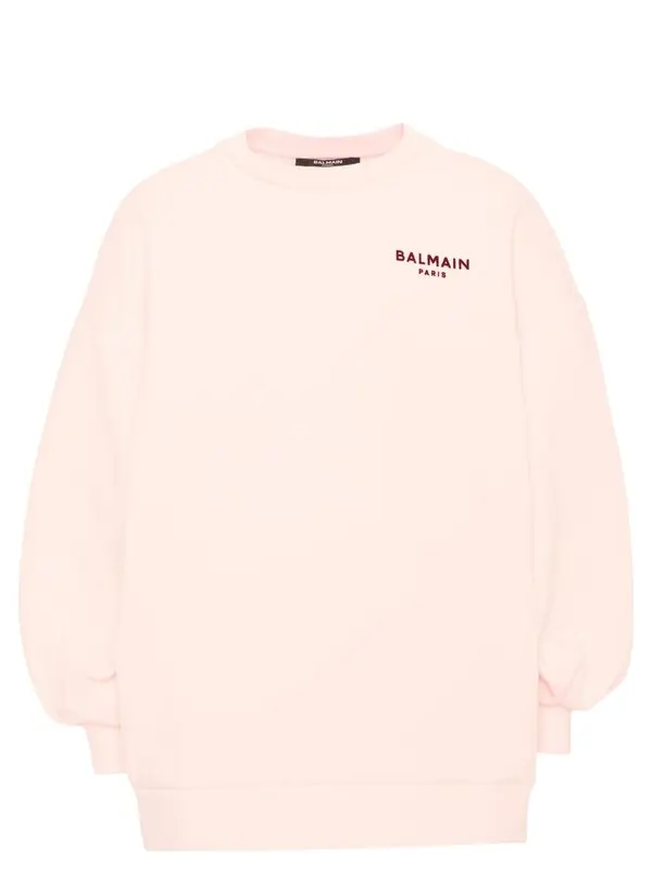 Balmain Logo Print Long Sleeve Dress - White