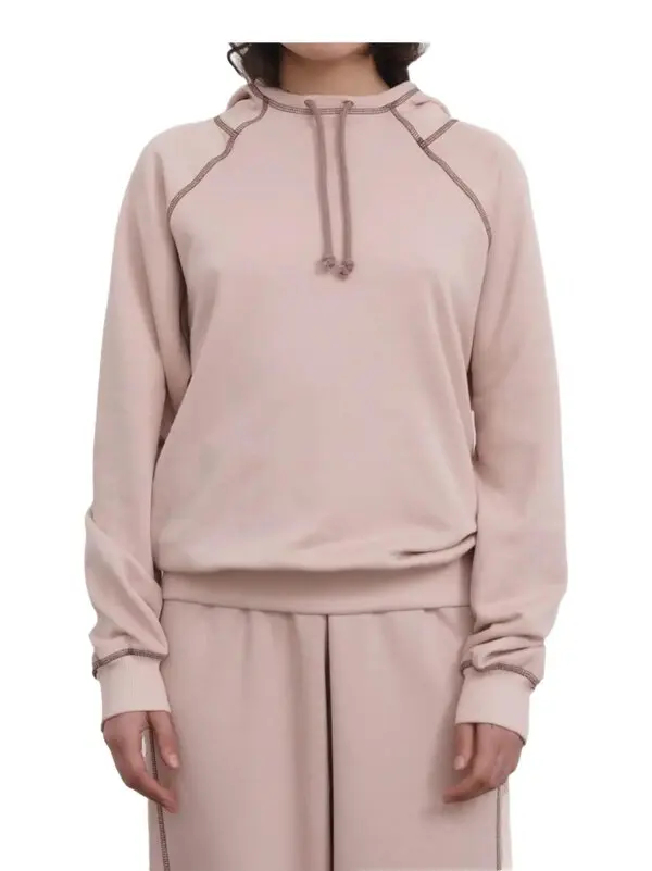 BASERANGE Fold Contrast-stitch Raglan-sleeve Hoodie - Nude