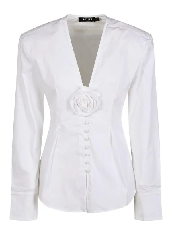ROTATE BY BIRGER CHRISTENSEN Floral Applique V-neck Shirt - White