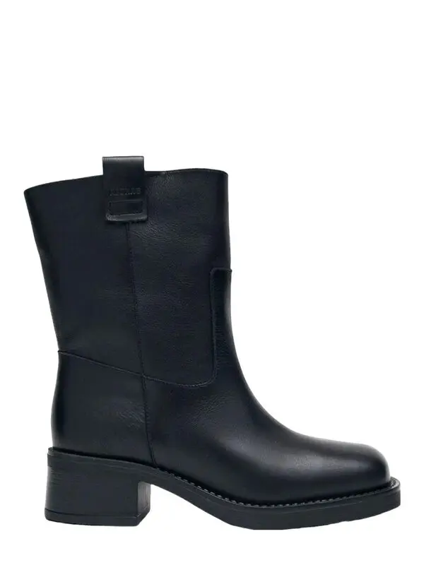 ALOHAS Mid-calf Biker Boots With Low Heel - Black