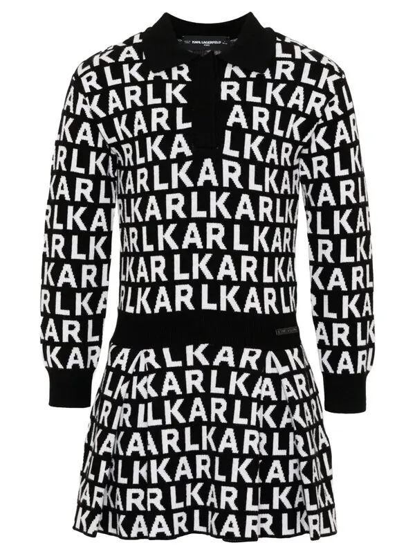 Karl Lagerfeld Logo Intarsia Knitted Polo Dress - Black