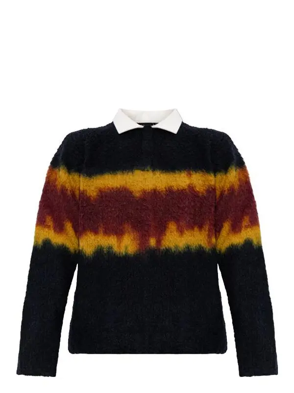 Sacai Patterned Ribbed Knit Long-sleeve Top - Black