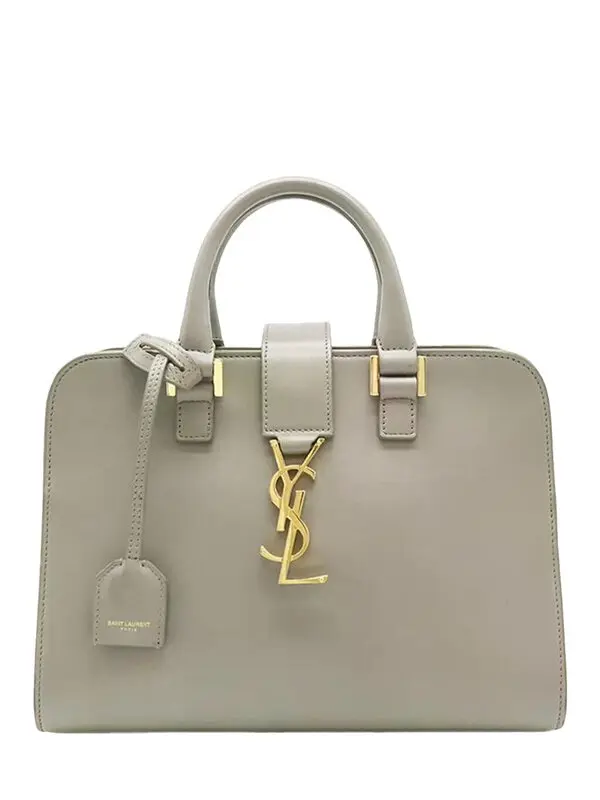 Saint Laurent Baby Leather Monogram Cabas Satchel - Grey