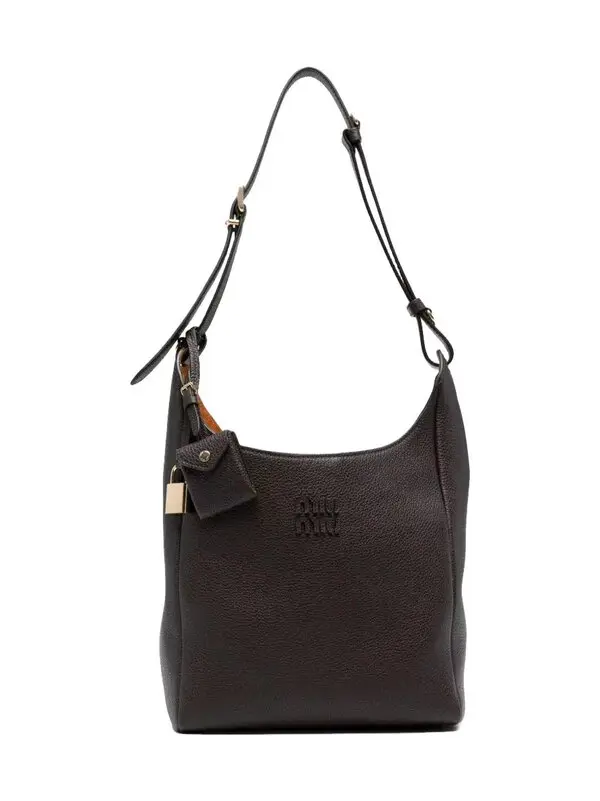 Miu Miu Embossed Logo Leather Shoulder Bag - Brown