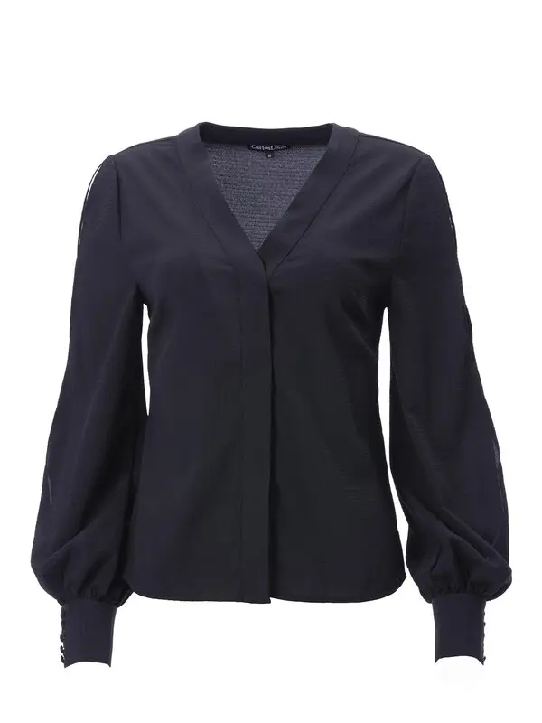 CARLOSLINES V-neck Long Sleeve Blouse - Black