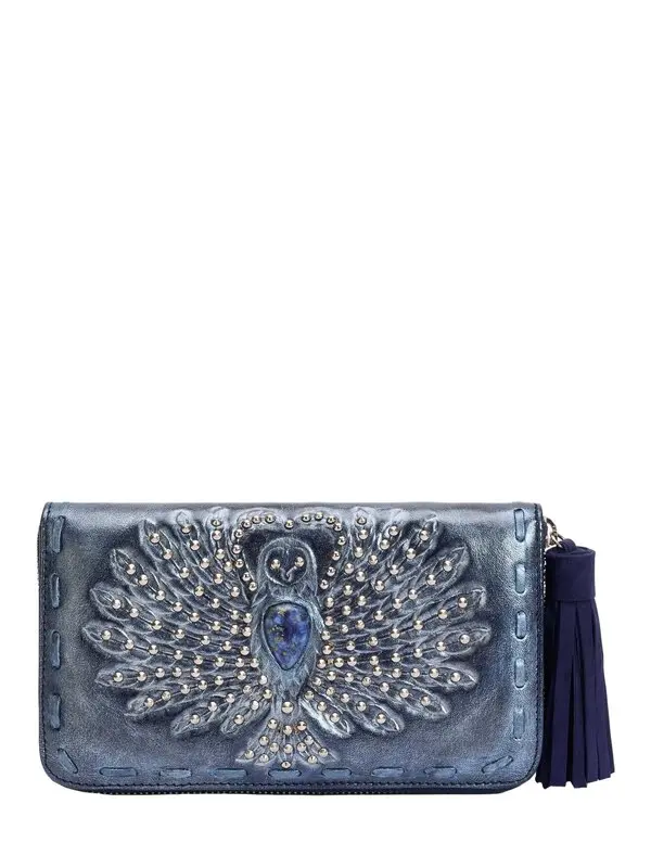 JODI LEE Love Story Owl Wallet Metallic Navy Silver - Blue