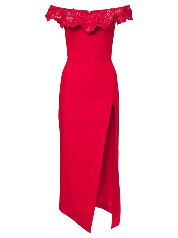 David Koma Off-shoulder Wool-blend Bustier Dress With Side Slit - Red