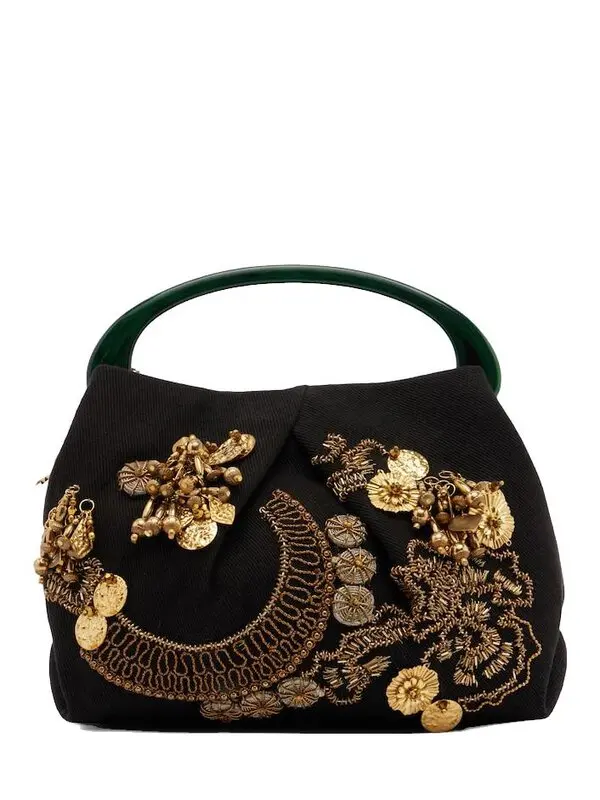 Dries Van Noten Small Embellished Top-handle Bag - Black