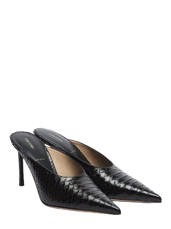 TOM FORD Pointed Toe Croc-effect Leather Mules - Brown