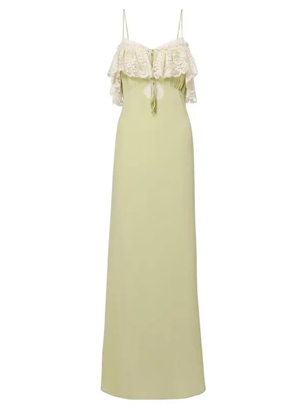 Chloé Lace-trimmed Silk Crêpe De Chine Maxi Dress - Green