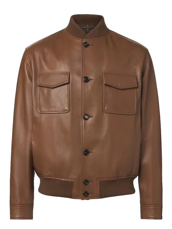 SLOWEAR Leather Bomber Jacket - Brown