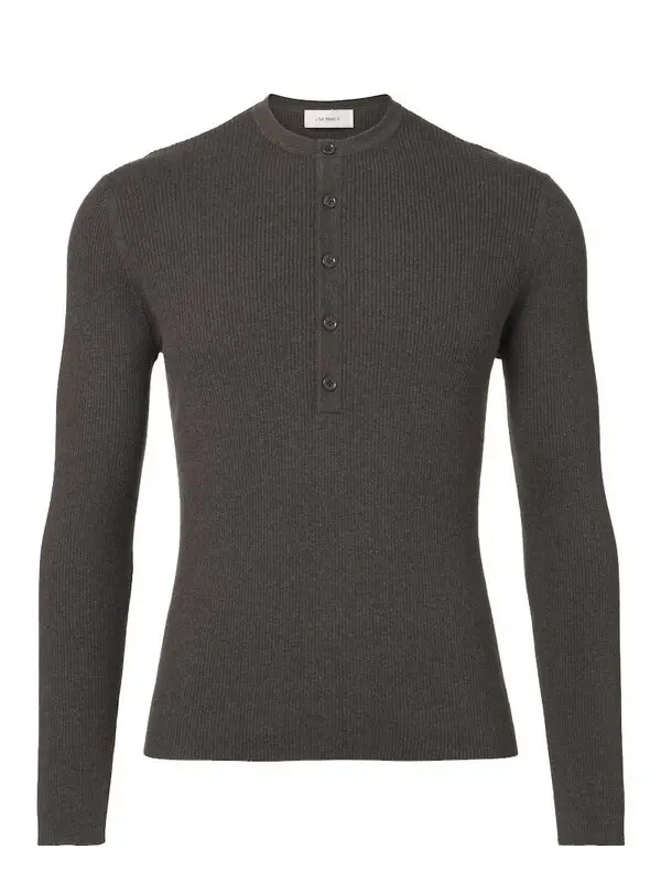 LISA YANG Ribbed Cotton And Cashmere Henley Shirt - Brown