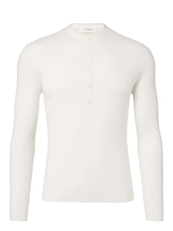LISA YANG Ribbed Cotton And Cashmere Henley Shirt - White