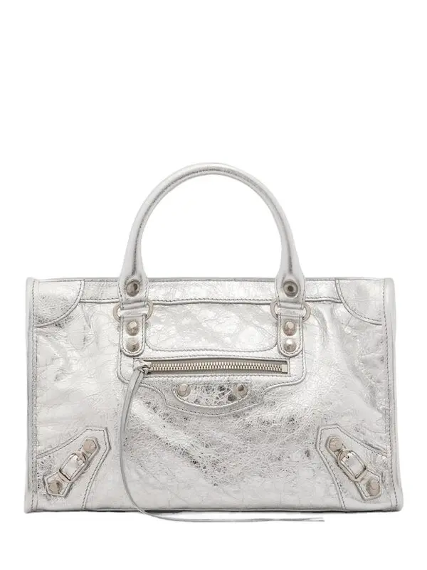 Balenciaga Small Metallic Leather Top Handle Bag - Silver