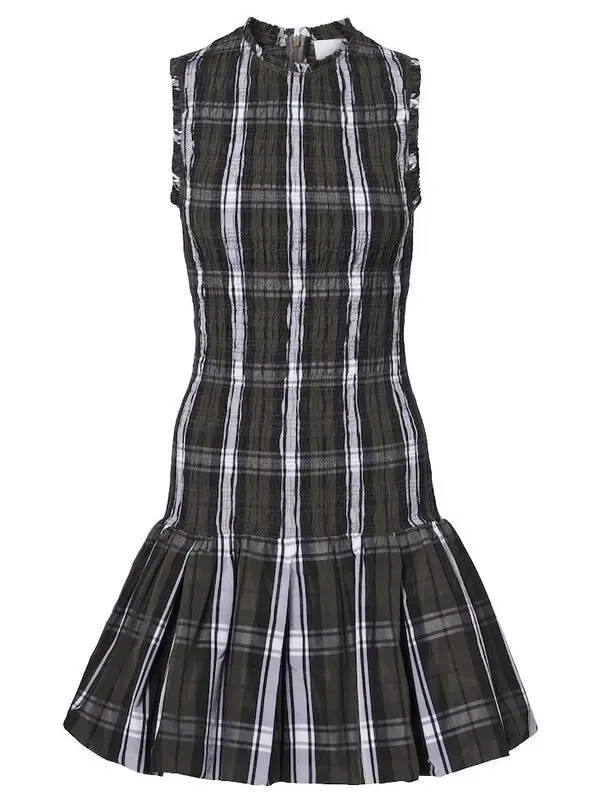 PATOU Checked Shirred Mini Dress - Grey
