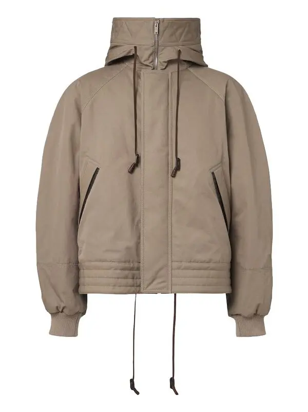 Bottega Veneta Leather-trimmed Cotton Canvas Hooded Jacket - Beige