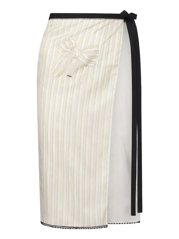 Prada Embroidered Striped Wrap Skirt - Beige