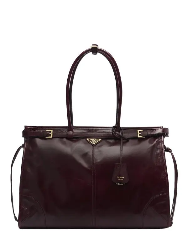 Prada Bonnie Extra Large Leather Shoulder Bag - Burgundy