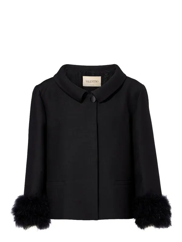 Valentino Garavani Crepe Couture Feather-trimmed Jacket - Black