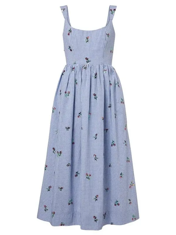 MARKARIAN Nara Sequined Gingham Cotton Midi Dress - Blue