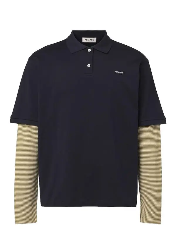 Miu Miu Layered Cotton Jersey Polo Shirt - Blue
