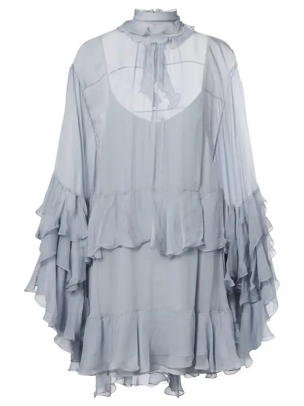 Chloé Ruffled Muslin Mini Dress - Blue