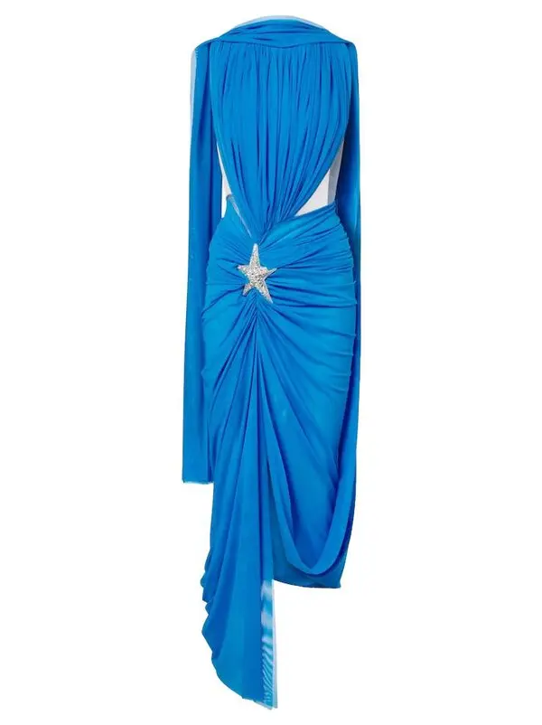 David Koma Embellished Draped Tulle Midi Dress - Blue