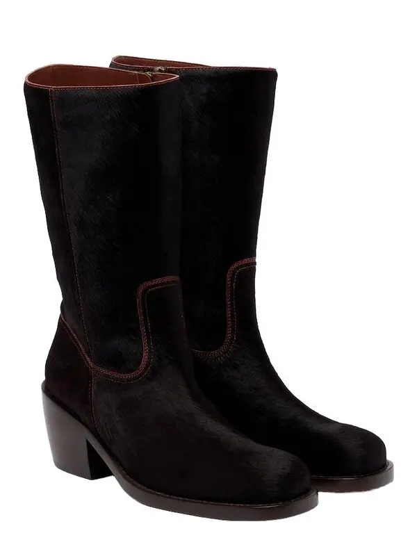 Dries Van Noten Calf Hair Mid-calf Boots - Brown