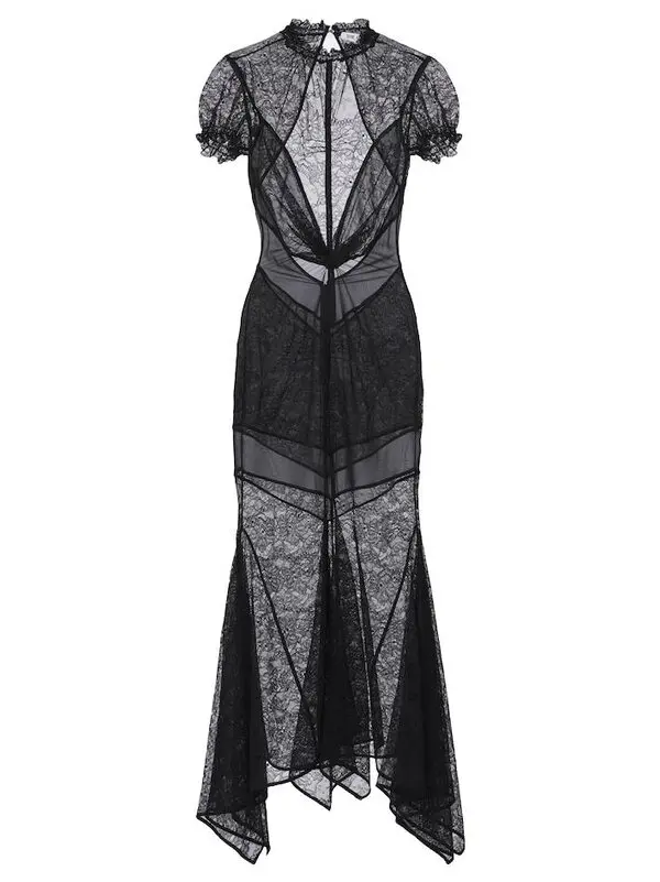 Attico Asymmetrical Lace Midi Dress - Black