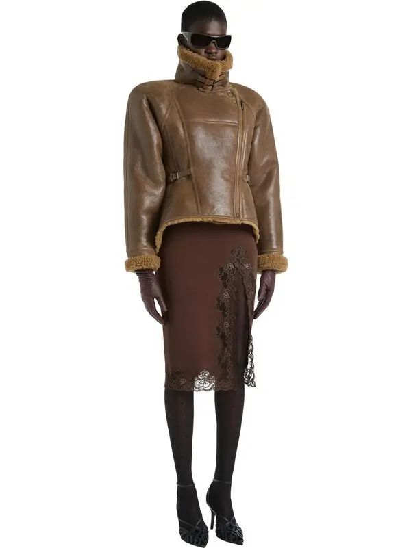 Balmain Knit Midi Skirt With Lace Detail - Brown