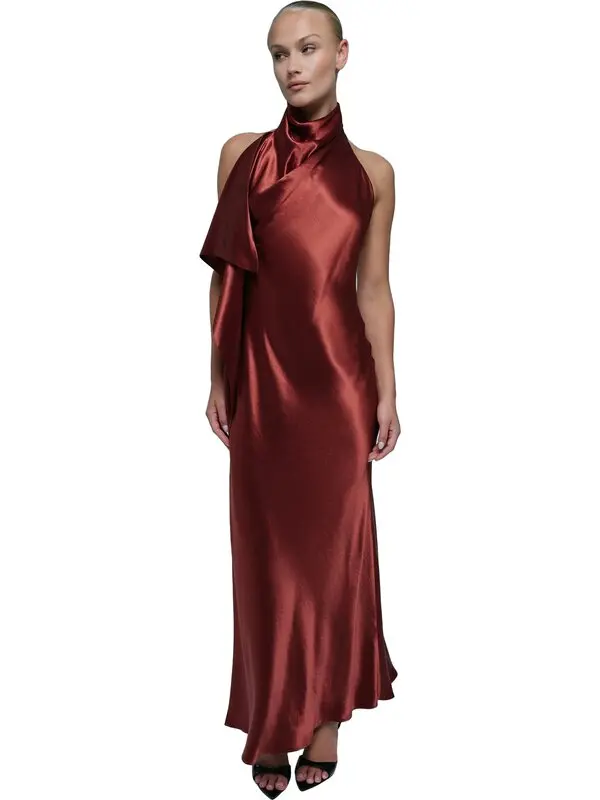 Bardot Sierra Drape Front Maxi Dress - Rust