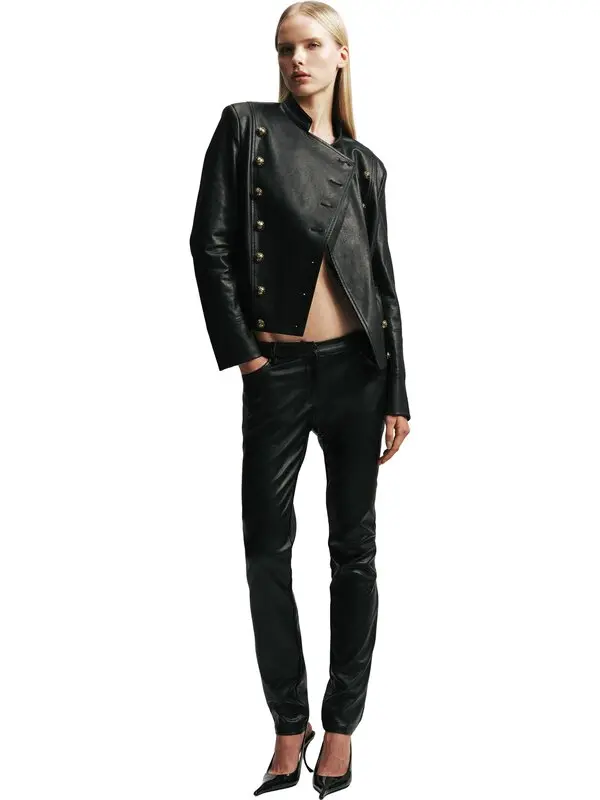 Bardot Jollie Vegan Leather Tapered Leg Trousers - Black
