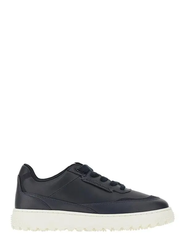 Emporio Armani Leather Sneakers With Side Logo - Blue
