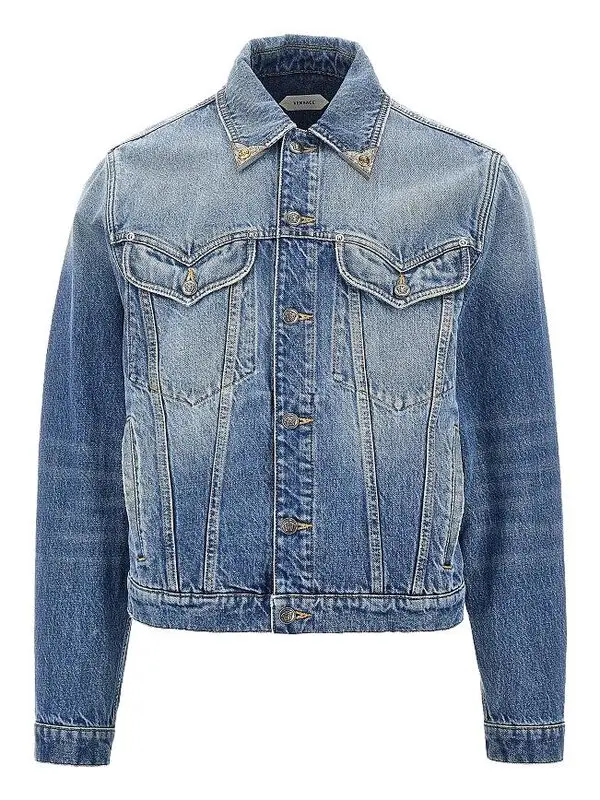 Versace Denim Jacket With Medusa Details - Blue