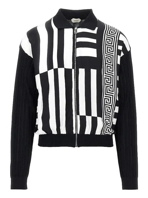 Versace Zip-up Cardigan With Sylvester Print - Black