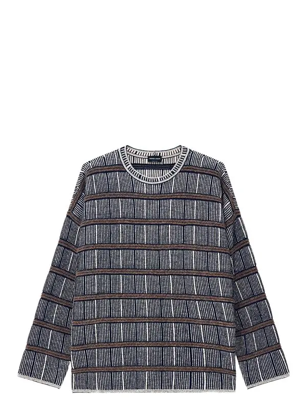 Giorgio Armani Patterned Long Sleeve Crew Neck Sweater - Blue