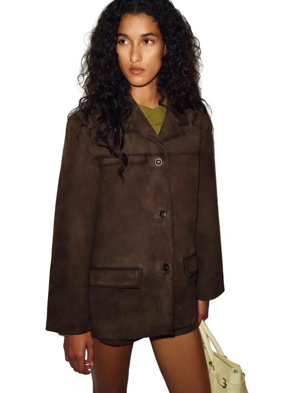 REFORMATION Rhodes Suede Jacket - Brown