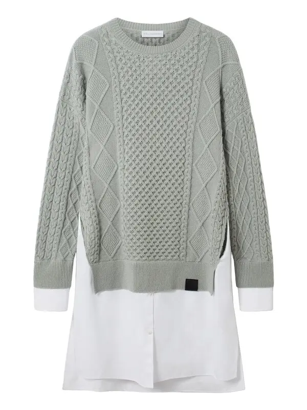 Stella McCartney Hybrid Knit Shirt Jumper Dress - Green/white