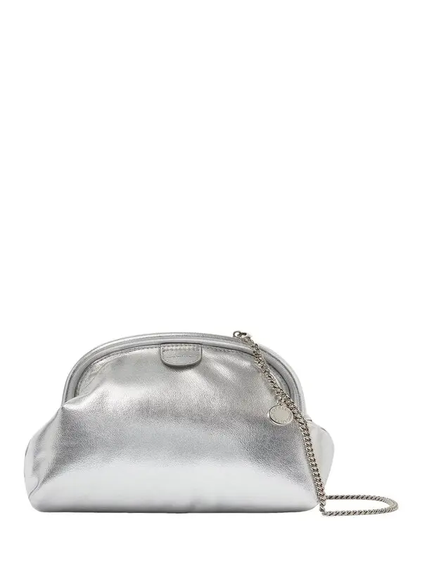 Stella McCartney Falabella Padded Metallic Soft Clutch With Chain - Silver