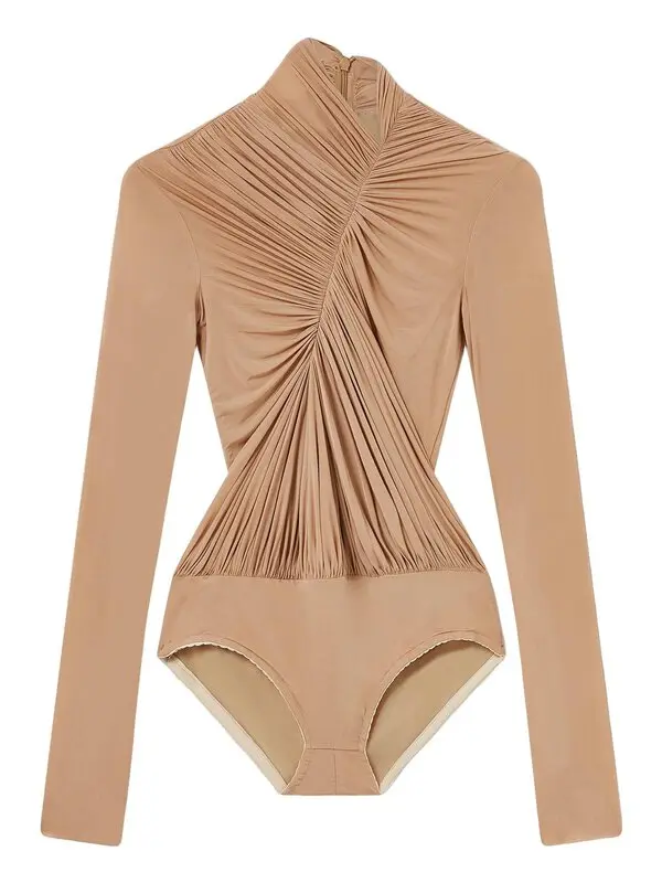 Stella McCartney Crepe Jersey Draped Bodysuit - Brandy