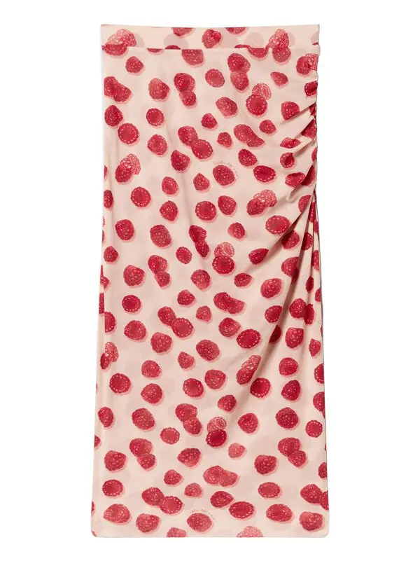 Stella McCartney Raspberry Print Mesh Midi Skirt - Red/pink