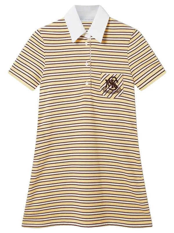 Stella McCartney Stripe Crest-embroidered Polo Dress - Beige