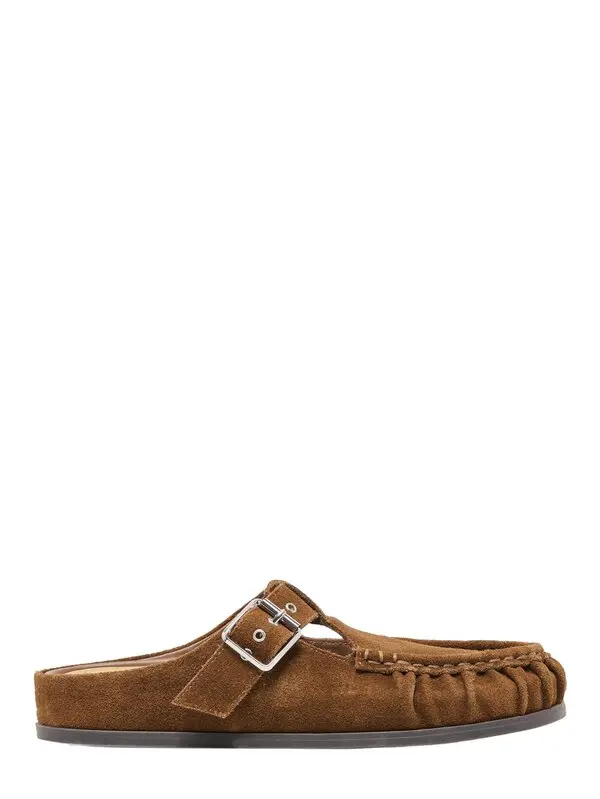 DOLCEVITA Jeanne Suede Flat Mules With Buckle Detail - Chestnut Suede