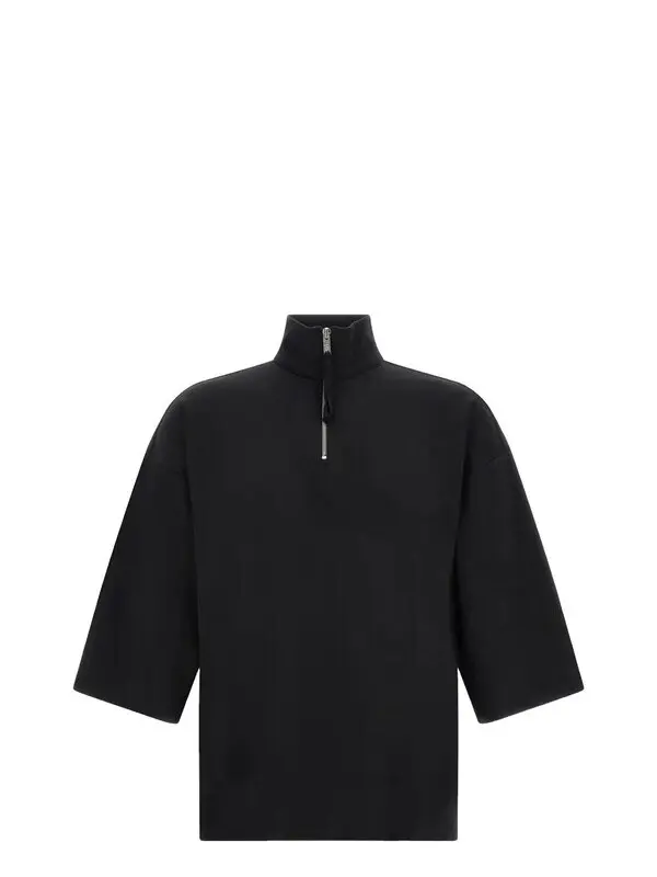 THOM KROM Half-zip Short Sleeve Sweatshirt - Black